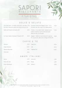 Menu – SAPORI LINDLEY – A TASTE OF ITALY – NOW OPEN